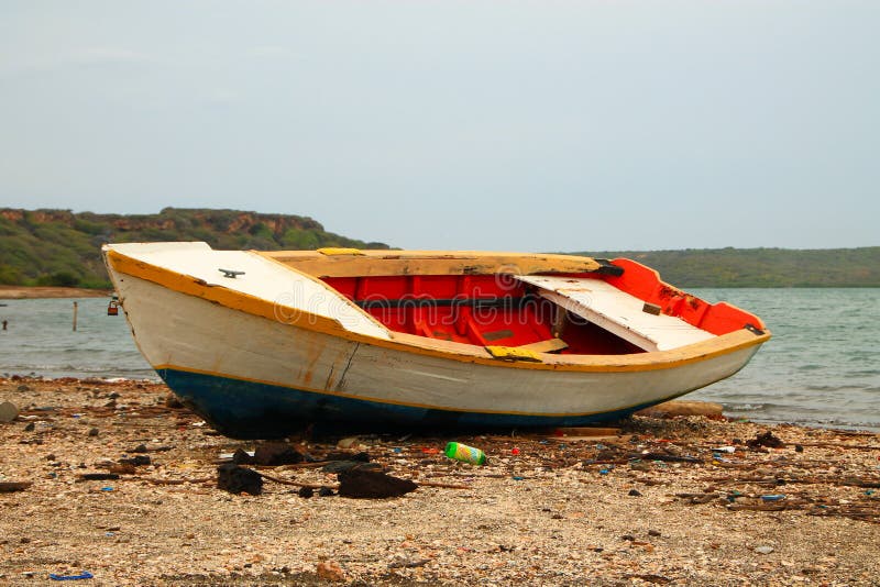 Old Colorful Painted Boat on a Beach Stock Photo - Image of beach ...