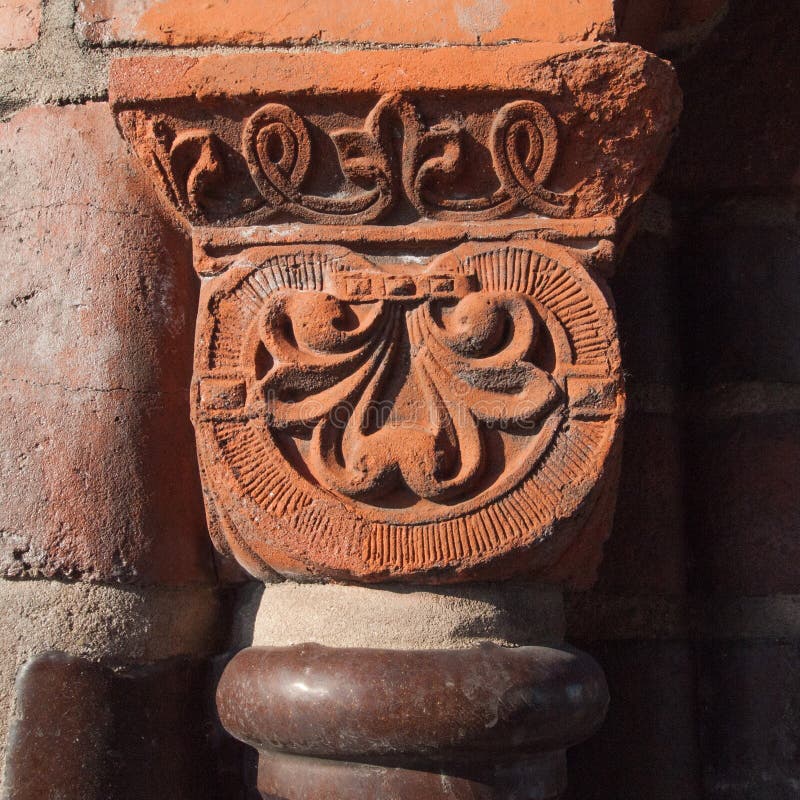 Old Column Head in Red Sandstone Stock Image - Image of style, column ...