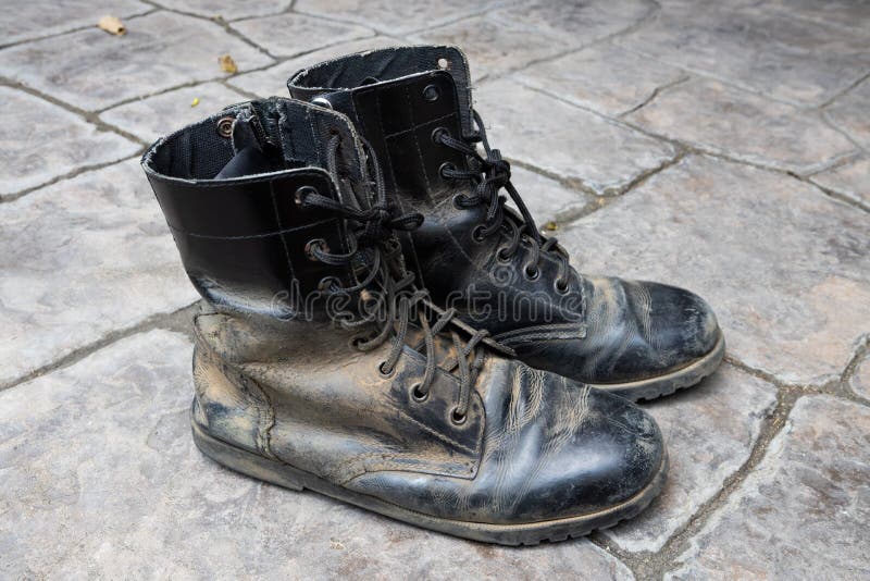 Old combat boot stock photo. Image of shoelace, military - 181856534