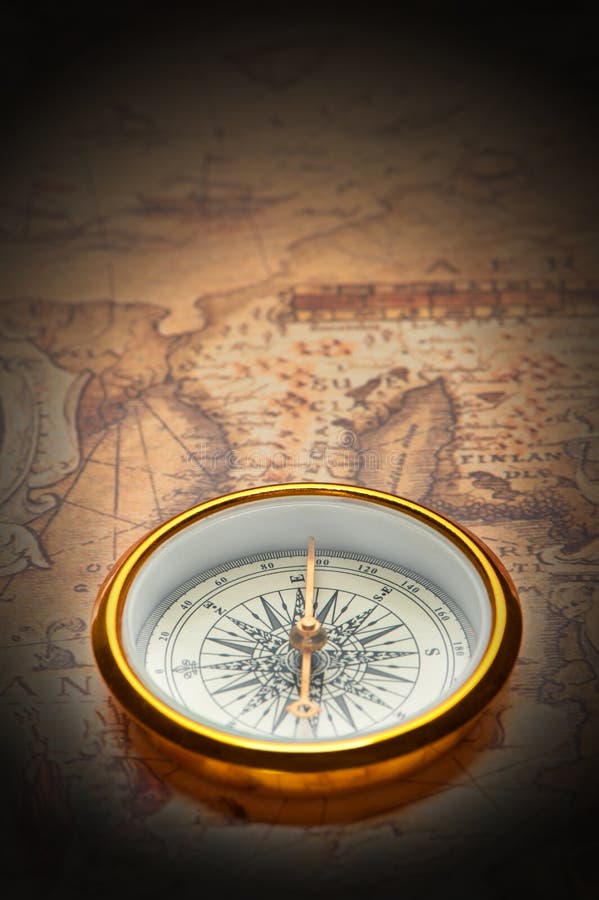 Old compass on ancient map stock image. Image of ancient - 16289273