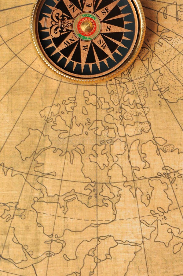Vintage Pirate Compass on Ancient Map Stock Photo - Image of compass ...