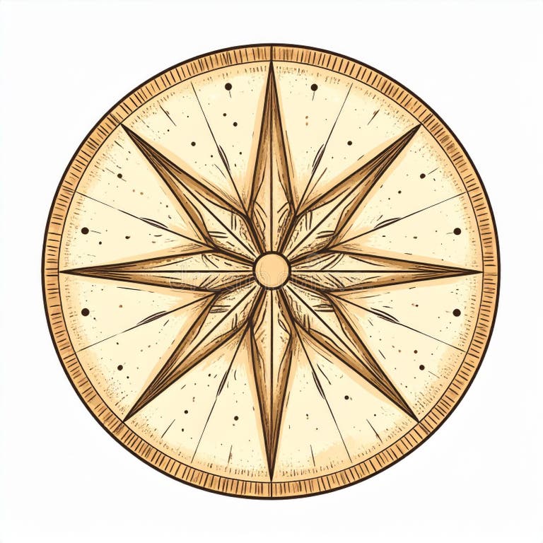 Old Compass Rose with Detailed Star Points and Circular Frame on White ...