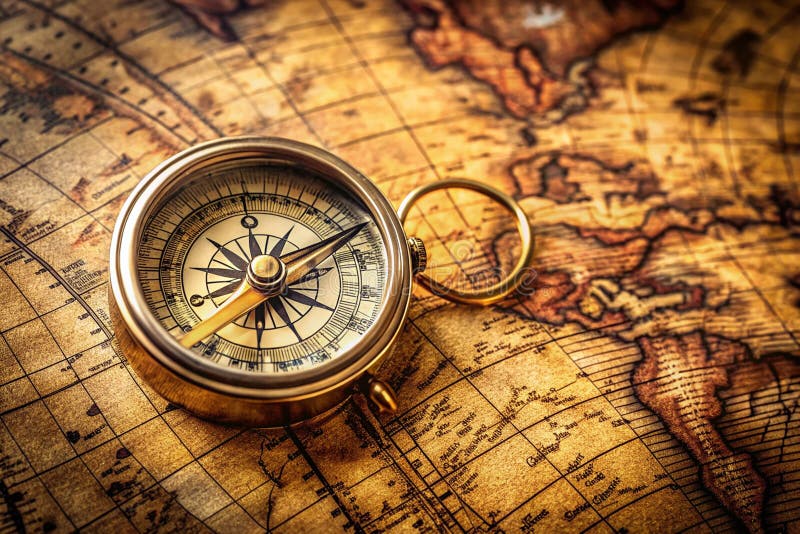 Old Compass on Vintage Map stock illustration. Illustration of compass ...