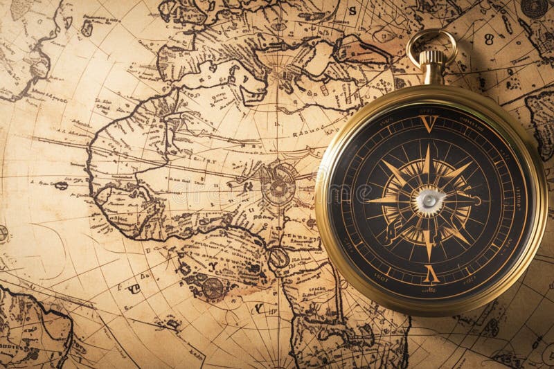 Old Compass on Vintage Map, Public Domain Background Image Stock ...