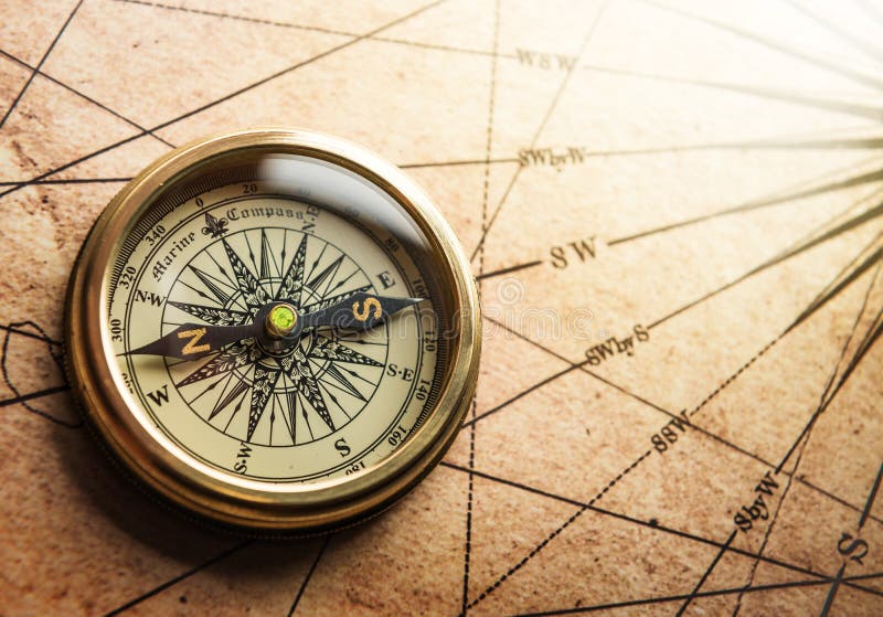 Old Compass on Vintage Map. Stock Image - Image of historical, nautical ...