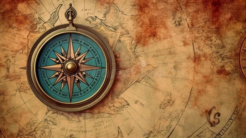 Old Compass on Vintage Map. Retro Stale Stock Illustration ...