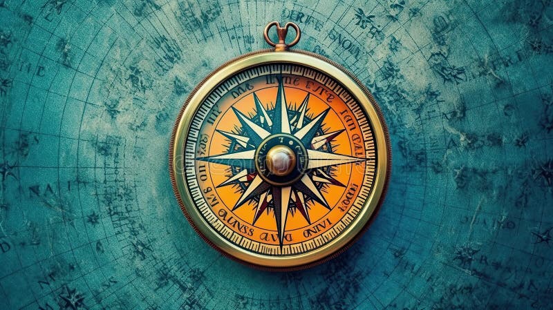 Old Compass on Vintage Map. Retro Stale Stock Illustration ...