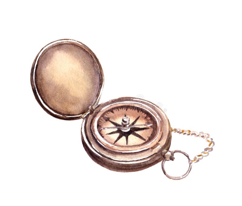 Old compass. Watercolor stock illustration. Illustration of water ...
