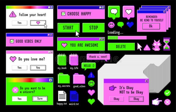 Old Computer Aestethic 1980s -1990s. Set with Retro Pc Elements, User ...