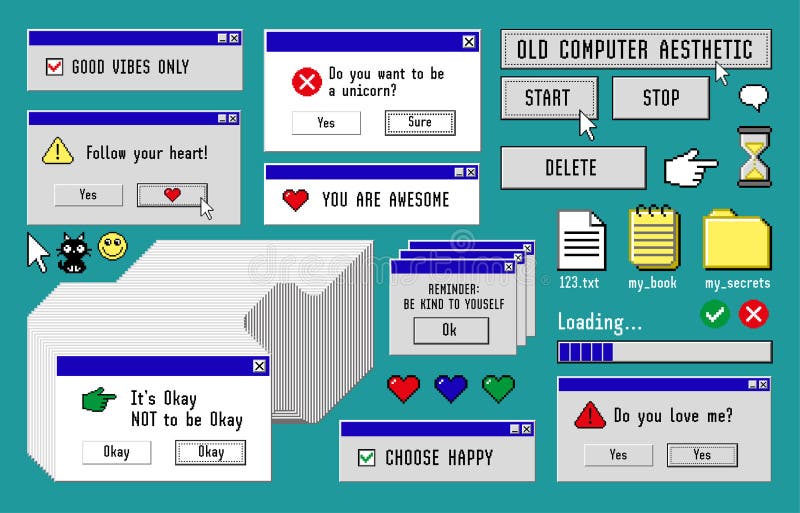 90s Retro Vaporwave Old Desktop User Interface Elements Cute Nostalgic