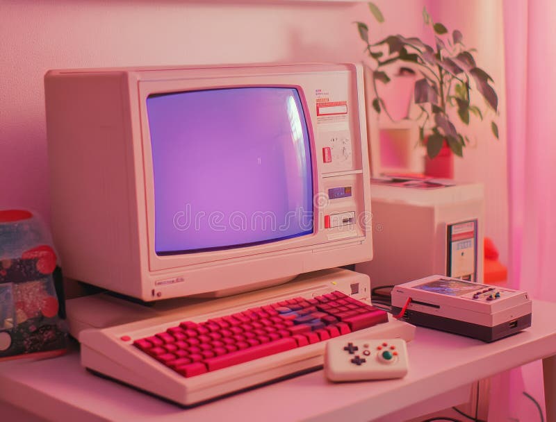 Old Computer and Controller and Gamepad on the Desk Stock Illustration ...