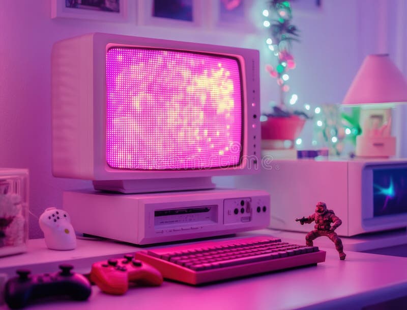 Old Computer and Controller and Gamepad on the Desk Stock Illustration ...
