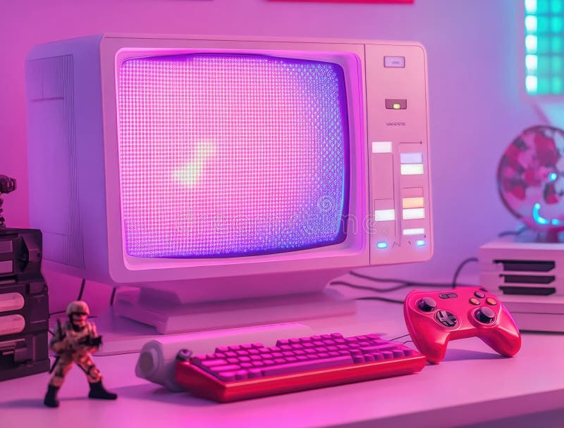 Old Computer and Controller and Gamepad on the Desk Stock Illustration ...