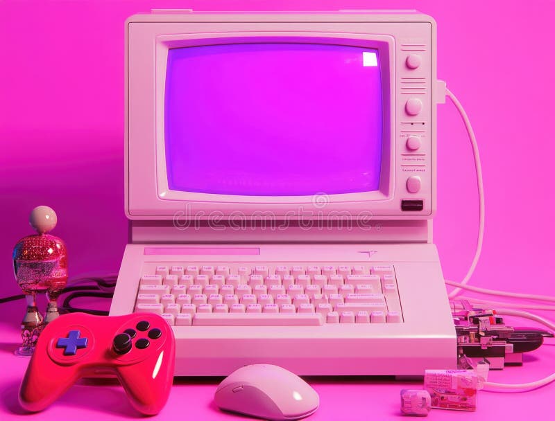 Old Computer and Controller and Gamepad on the Desk Stock Illustration ...