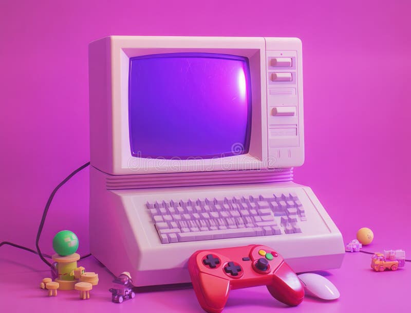 Old Computer and Controller and Gamepad on the Desk Stock Illustration ...
