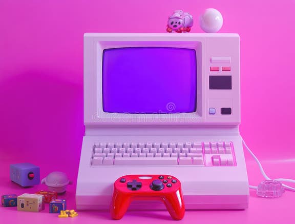 Old Computer and Controller and Gamepad on the Desk Stock Illustration ...