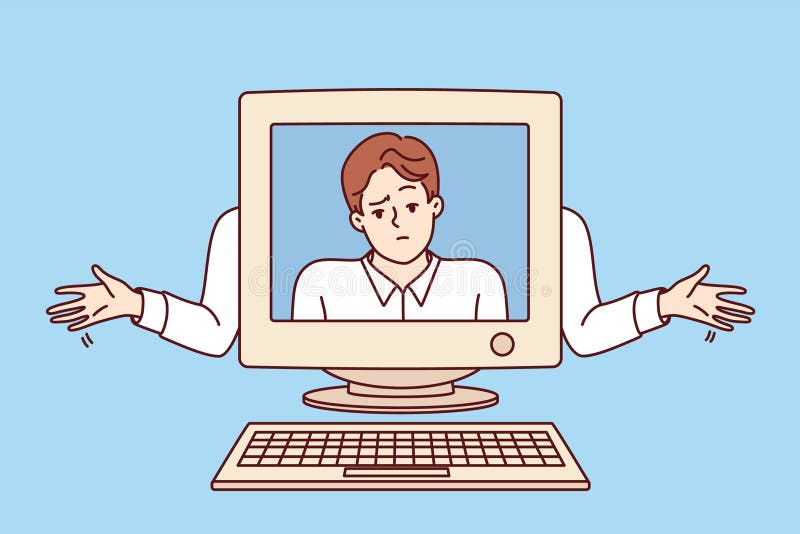 Old Computer with Disappointed Man on Screen, As Metaphor Outdated ...