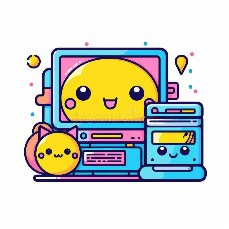 Old Computer or Game Machine Icon in Pop Art Kawaii Style on a White ...