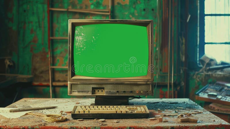 An Old Computer with a Green Monochrome Screen Sitting on a Table ...
