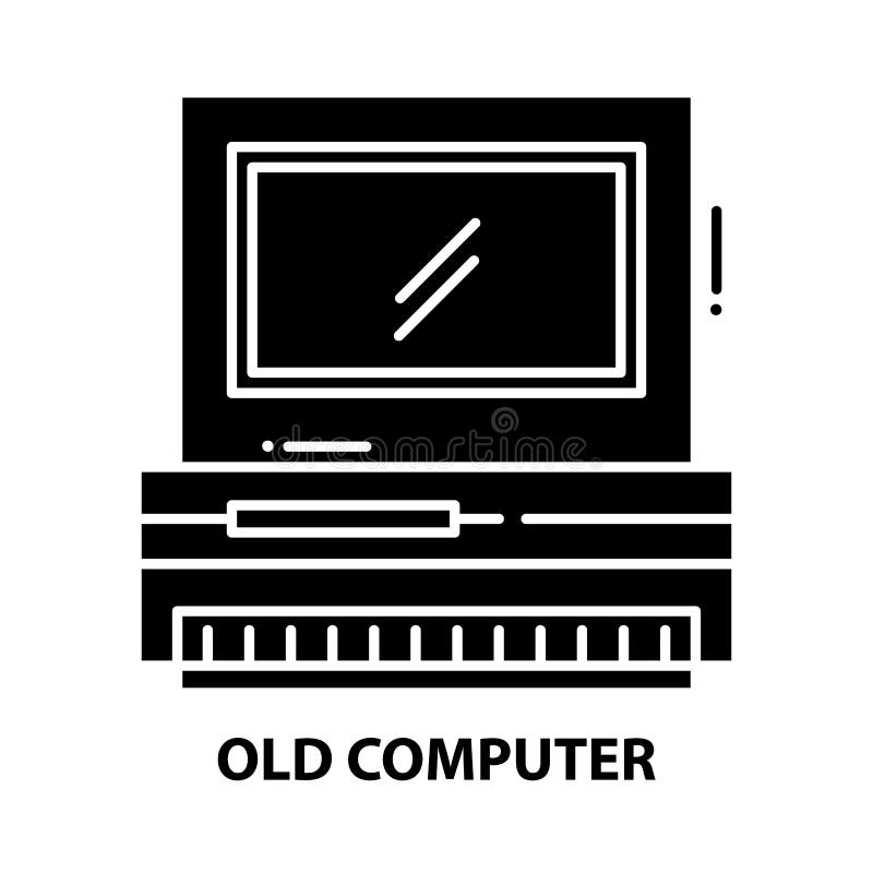 Old Computer Icon, Black Vector Sign with Editable Strokes, Concept ...
