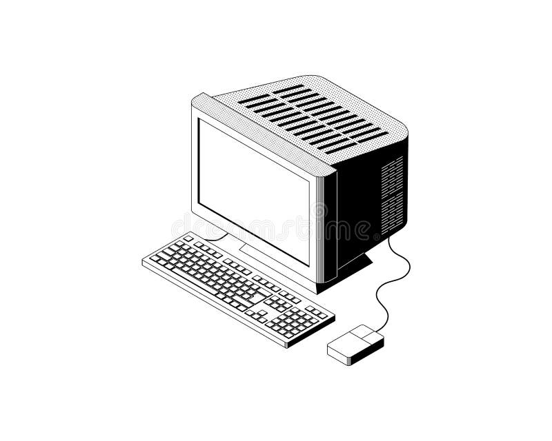 The Old Computer in Isometric Graphic Stock Vector - Illustration of ...