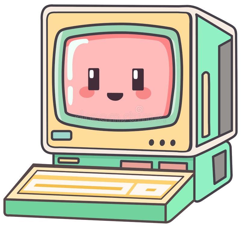 Old Computer Kawaii stock vector. Illustration of kawaii - 266474431