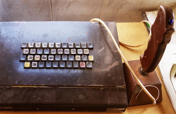 Old Computer Keyboard and Game Joystick. the First Keyboards and ...