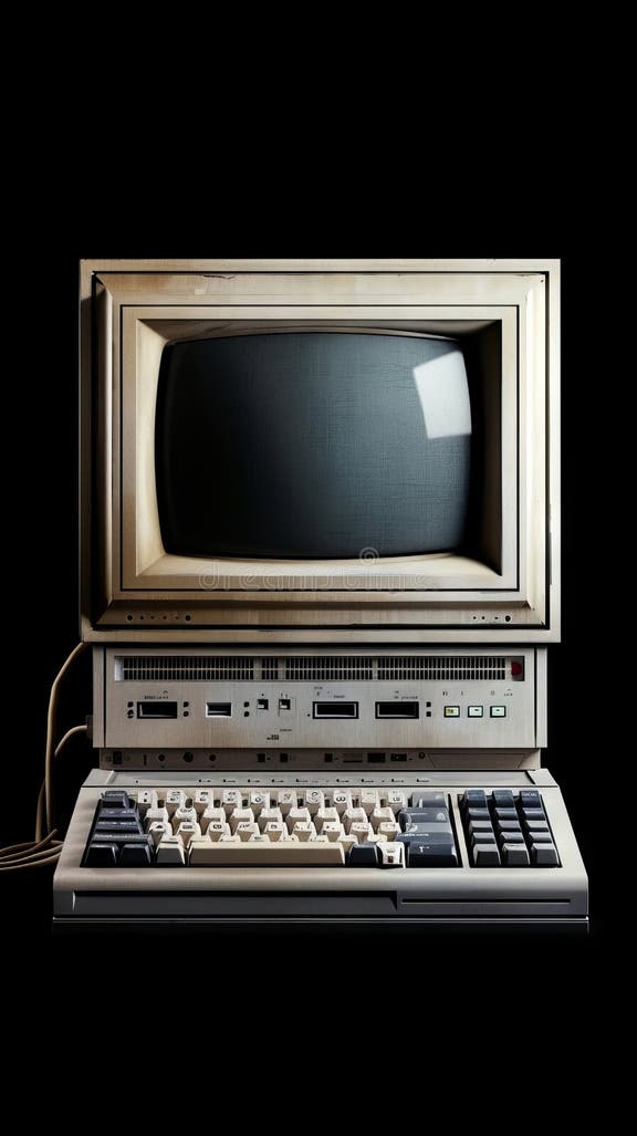 An Old Computer with a Keyboard and Monitor Stock Image - Image of ...