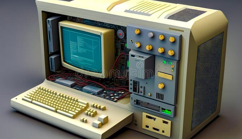An Old Computer with Keyboard and Monitor. Generative AI Stock ...