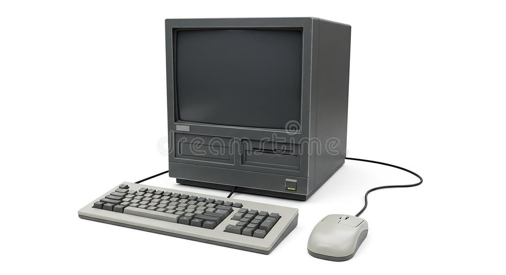 Old Computer with Keyboard and Mouse on a White Background Stock ...