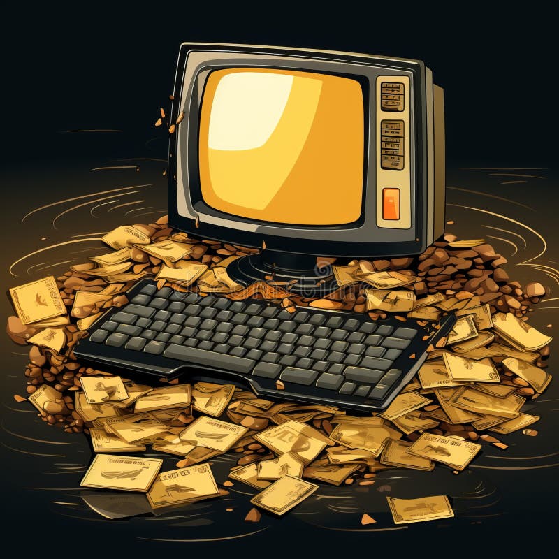 An Old Computer with a Keyboard on Top of a Pile of Papers Stock ...