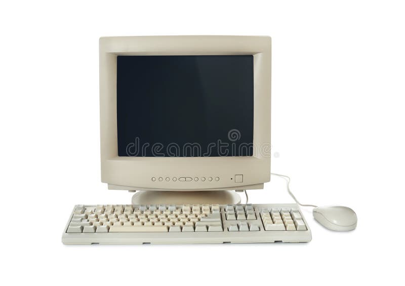 Old Computer Monitor, Keyboard and Mouse on White Background Stock ...