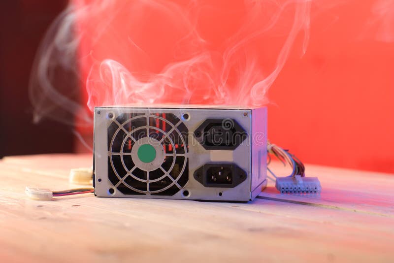 Old Computer Power Supply Burning on the Table Stock Image - Image of ...
