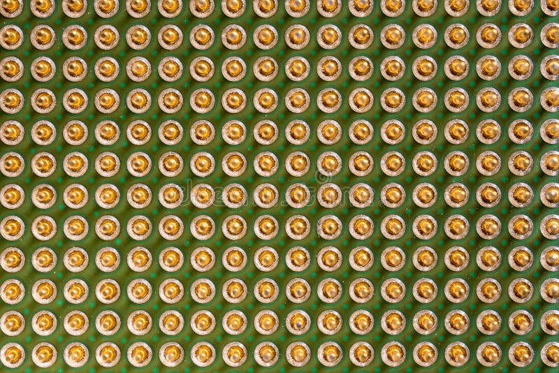 Old Computer Processor with Gold-plated Legs, on a Green Board, Top ...