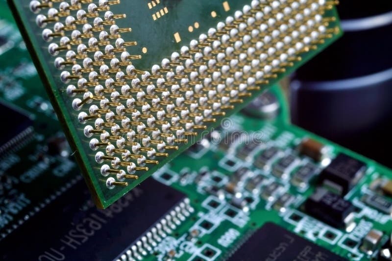 Old Computer Processor with Gold-plated Legs, Microcircuits on it ...