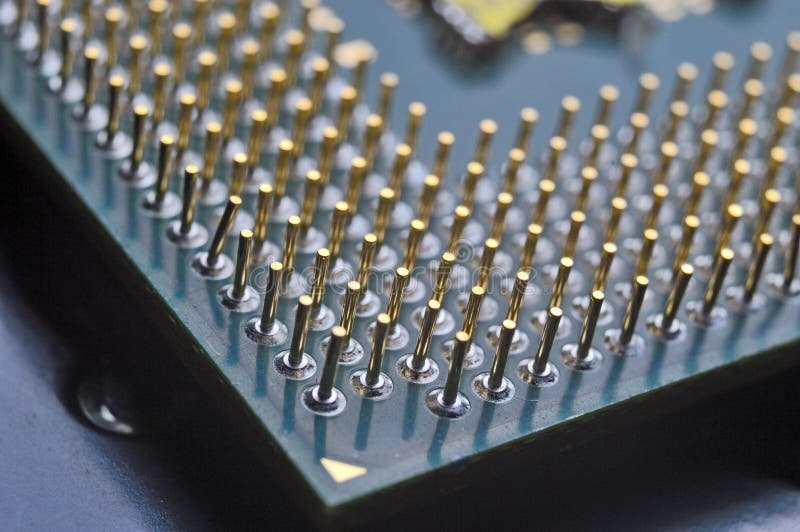 Old Computer Processor with Gold-plated Legs, Microcircuits on it ...