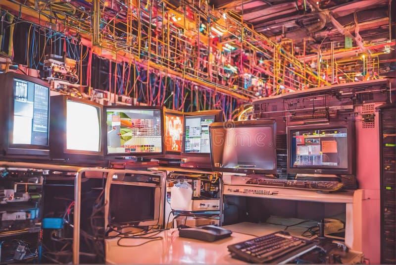 Old Computer Room Full of Old Computer Parts Stock Illustration ...