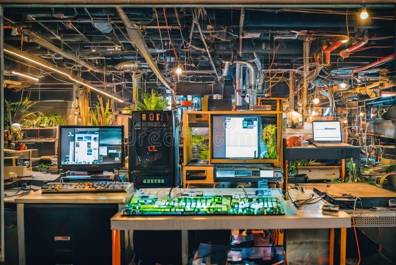 Old Computer Room Full of Old Computer Parts Stock Illustration ...