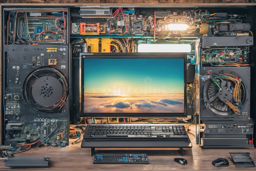 Old Computer Room Full of Old Computer Parts Stock Illustration ...