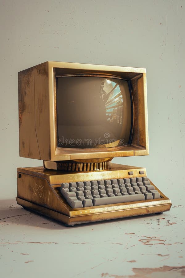 An Old Computer Sitting on a Desk Stock Image - Image of nostalgia ...