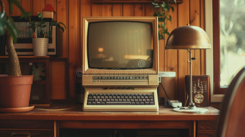 An Old Computer Sitting on a Wooden Desk, Suitable for Historical or ...
