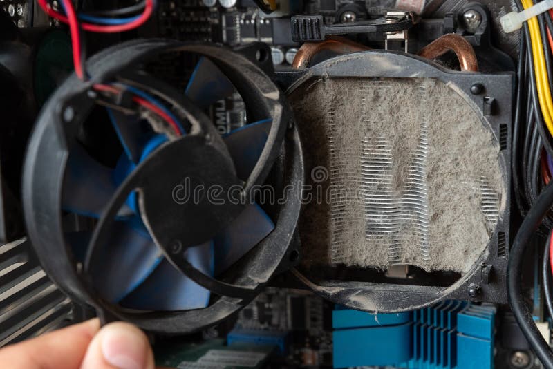 Old Computer System Unit Cooler with Dust Inside. Dust on the Computer Pc Processor Cooler with ...