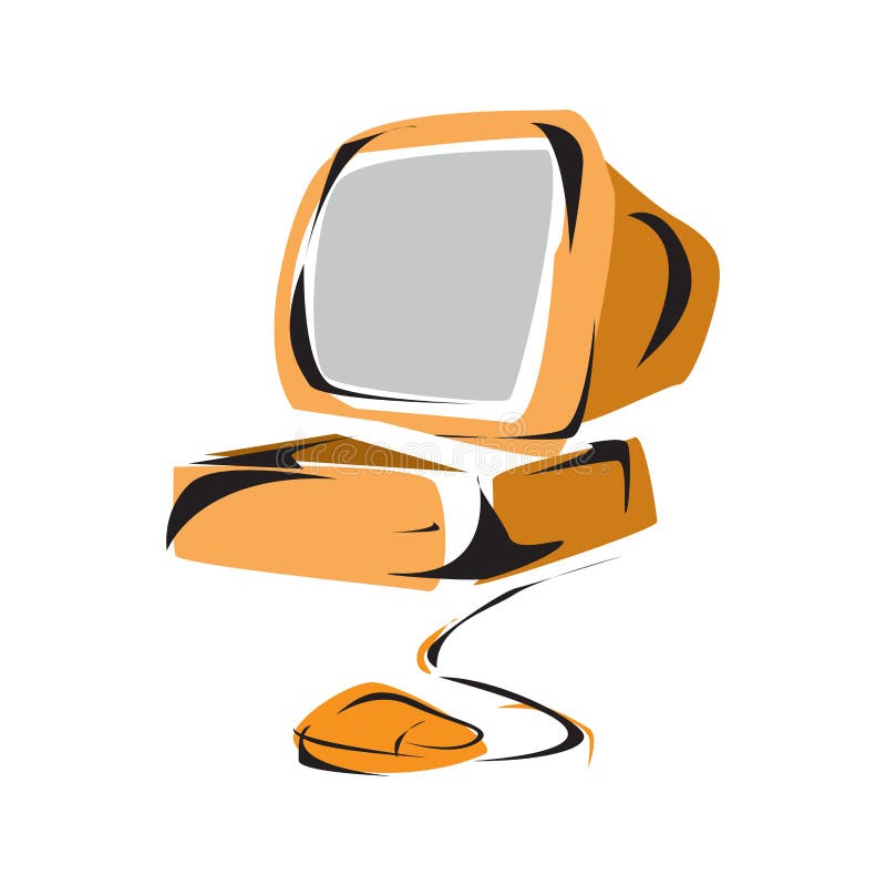 Old Computer Unit with a Monitor on a White Background in Eps 10 Stock ...