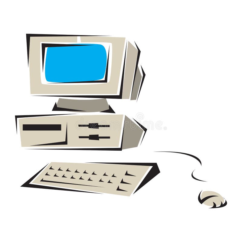 Old Computer Unit with a Monitor on a White Background in Eps 10 Stock ...