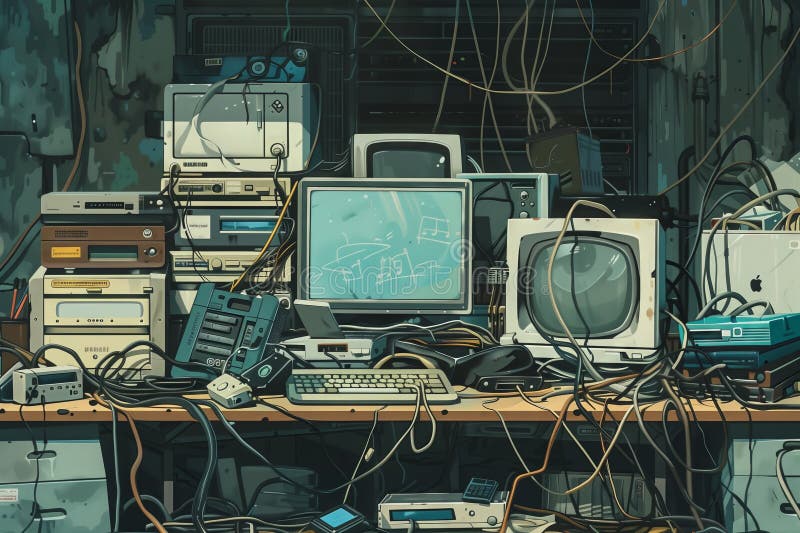 Old Computers Displayed on Table Made of Composite Material Stock Photo ...