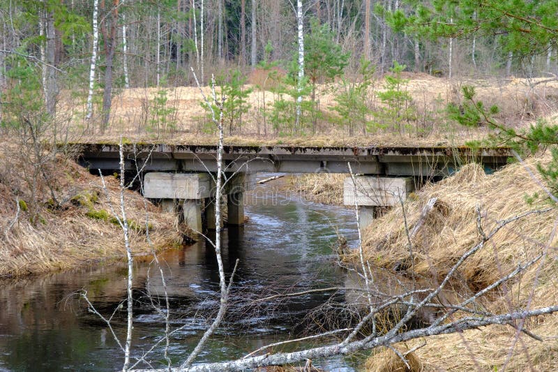 An Old Concrete Bridge Over a Small River. Narrow Gauge Railway Bridge ...