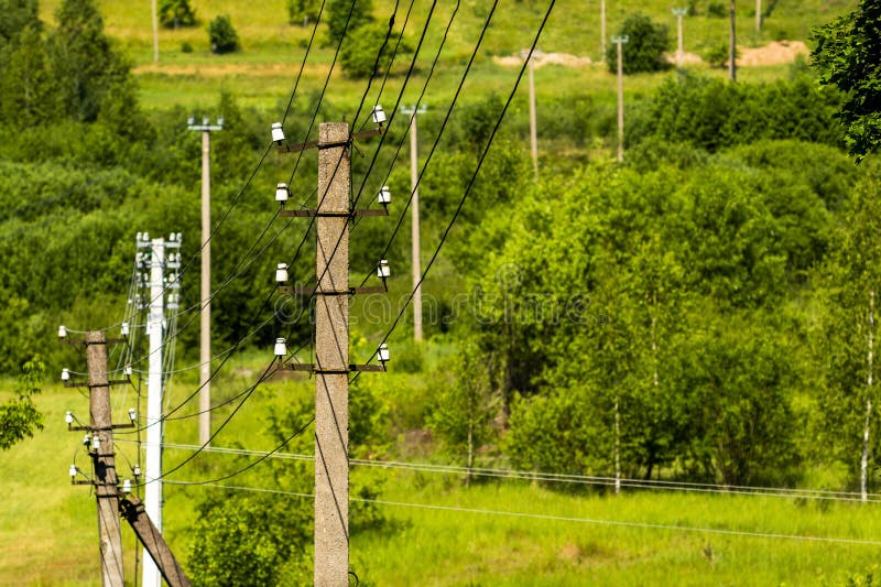 Old Electricity Pylons Propping Up Wires in the Forest Stock Image ...