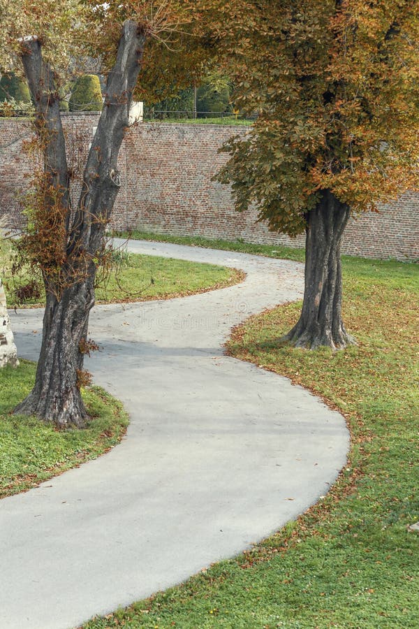 Old Concrete Path between Trees in Park Stock Photo - Image of vibrant ...