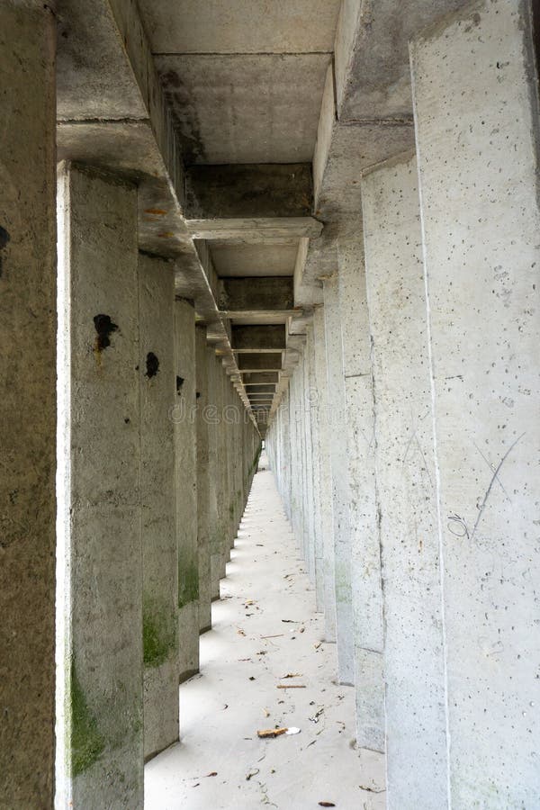 Old concrete pier columns stock image. Image of hall - 217564757