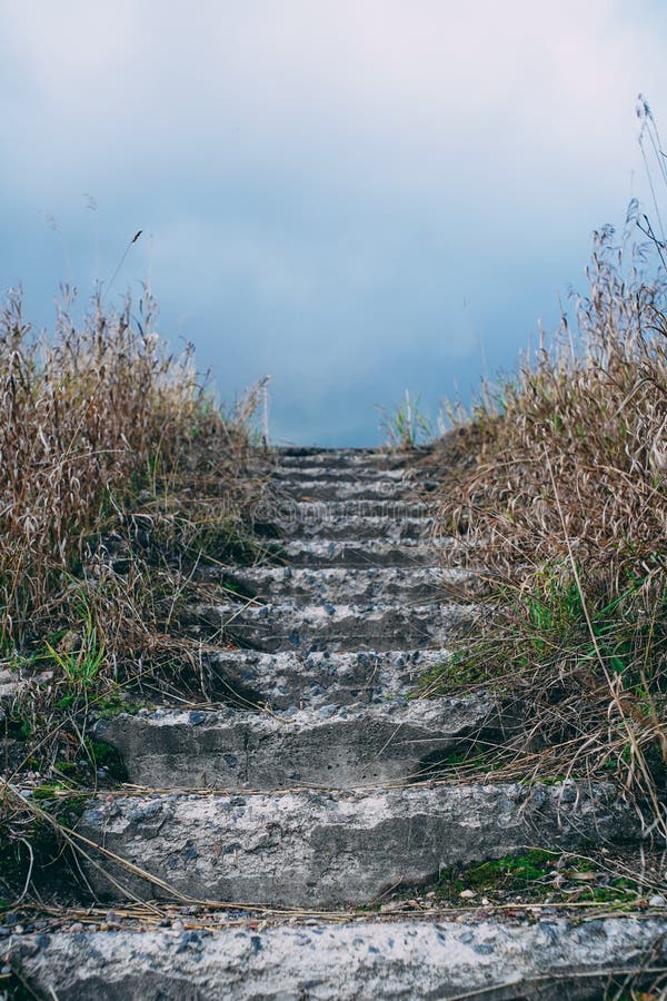 Old Concrete Staircase, Way Up, Broken Steps with Cracks Stock Image ...